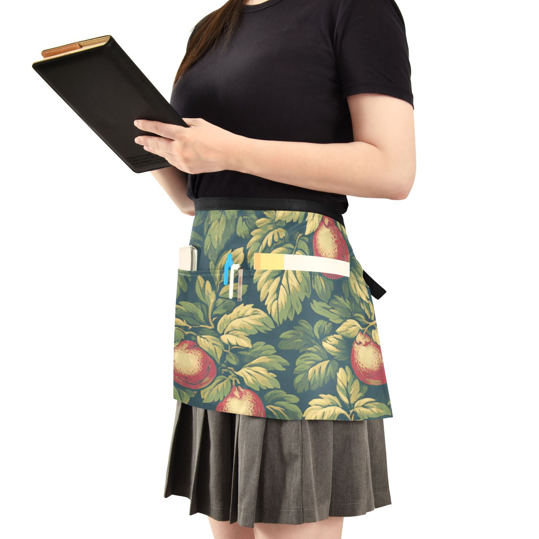 Green Pomegranate Tree Server Apron with 3 Pockets Waist Apron for ...