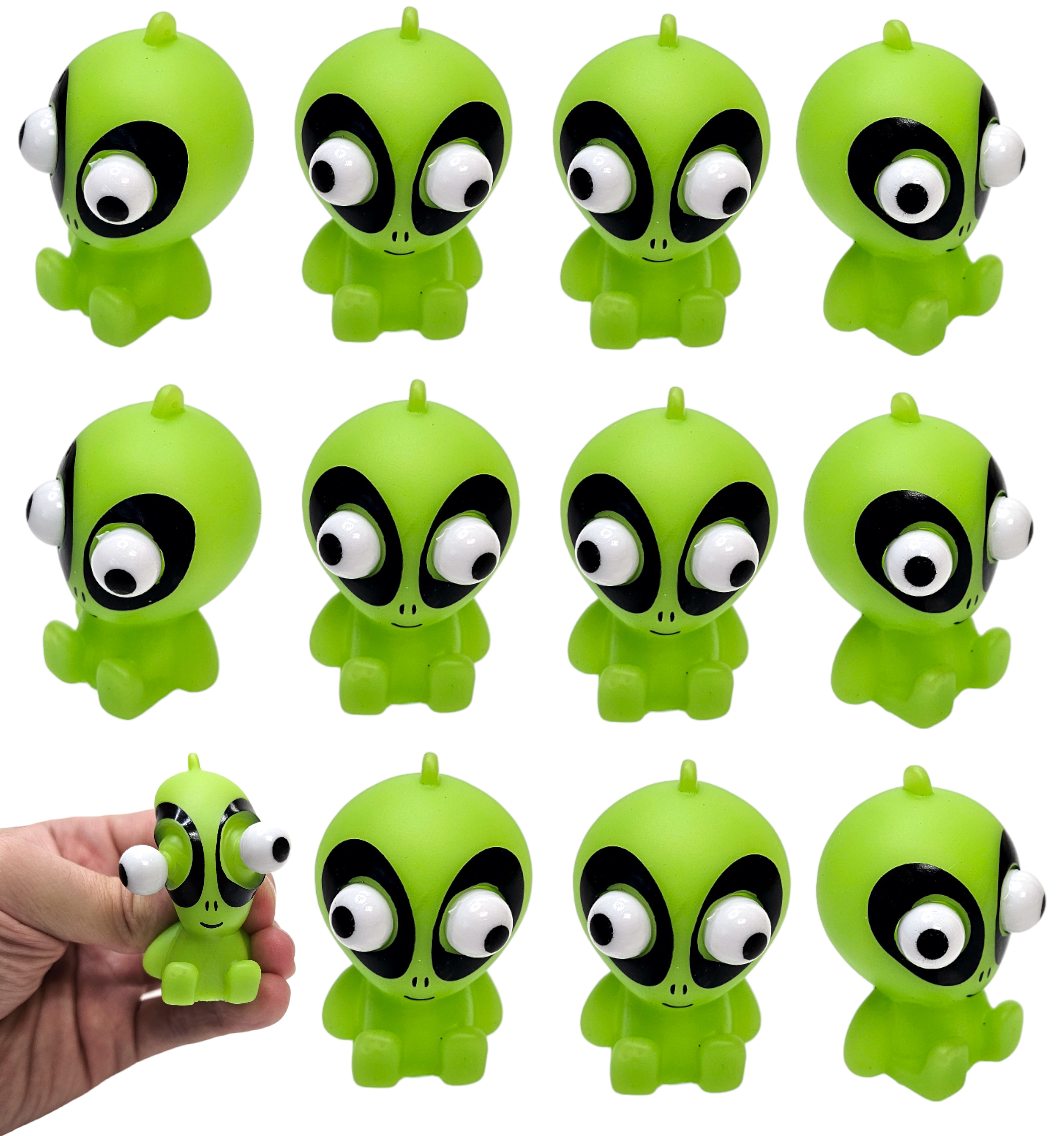 Green Popping Eye Aliens (2 Inch) (12 Pack) Squeezable Rubber Popping ...