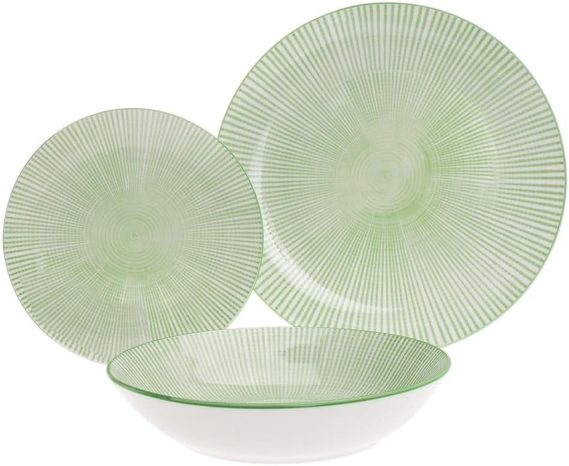 Green Porcelain 12 Piece Dinnerware Set Service for 4 Stripe Modern ...