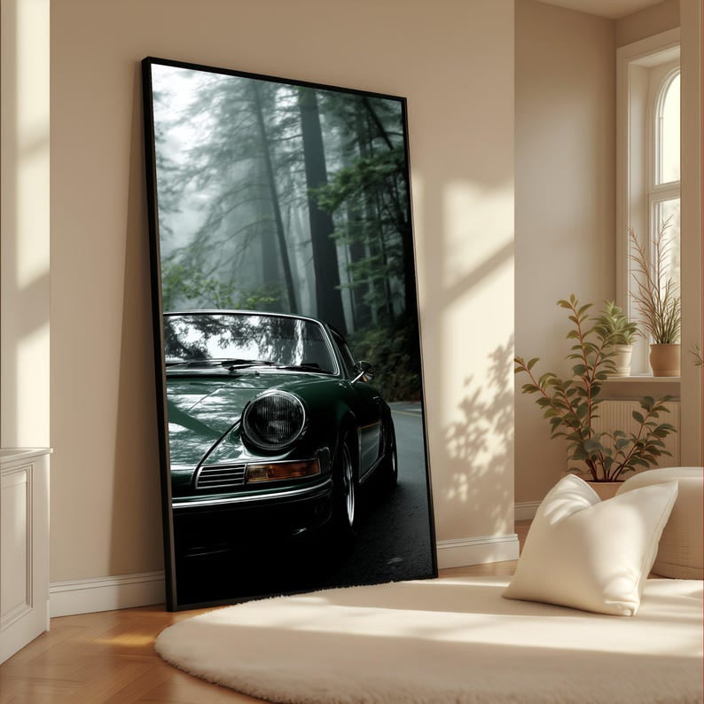 Green Porsche 911 Canvas, Vintage Car Wall Art, Misty Forest 16x24 ...