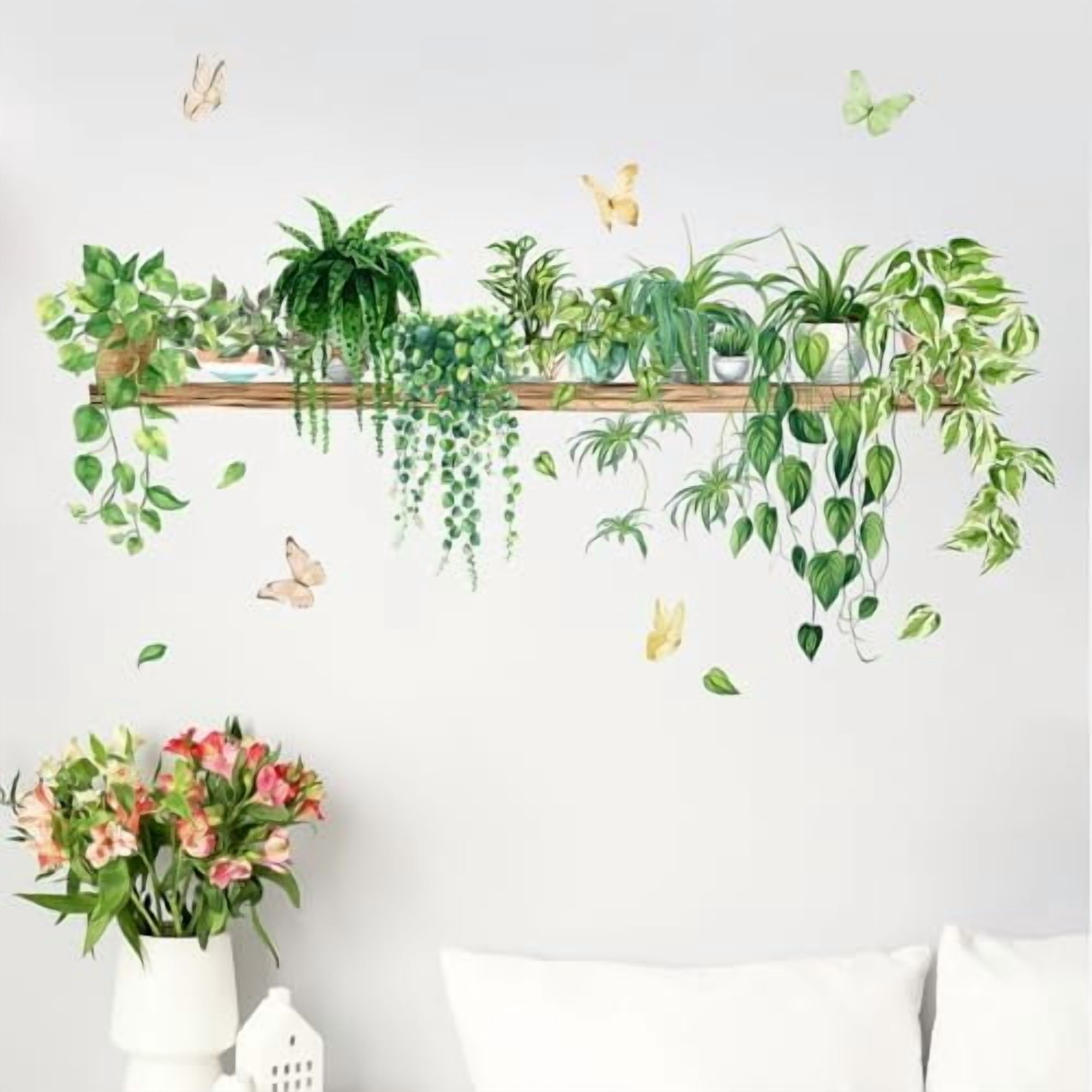 Green Potted Plants Wall Decals Stickers, Tropical Plants Greenery ...