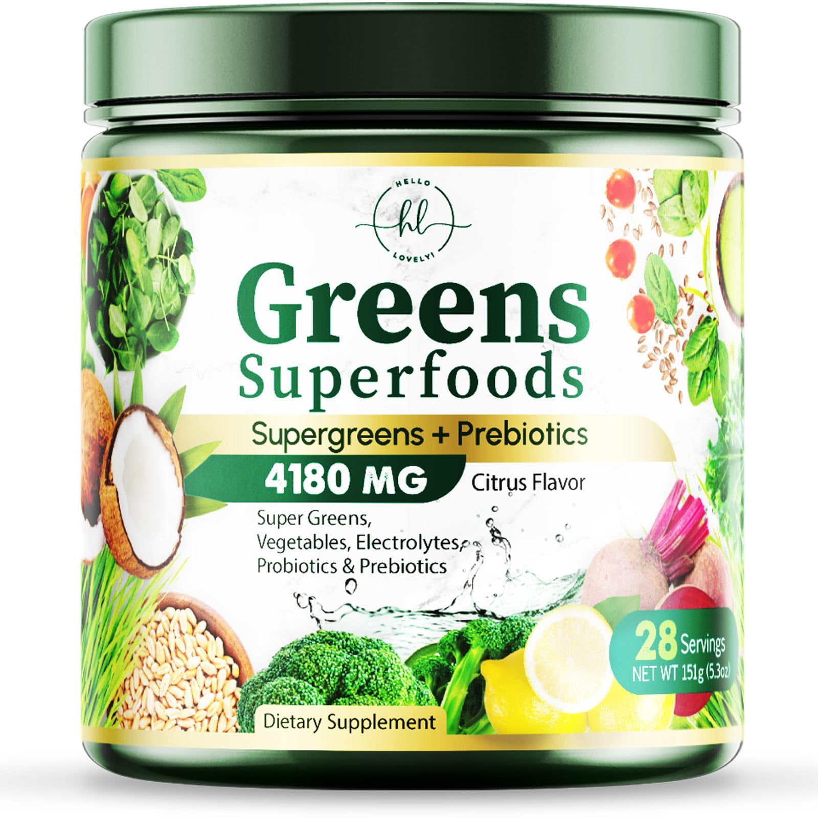 Greens Superfood Powder, Organic Spirulina & Chlorella Greens with ...