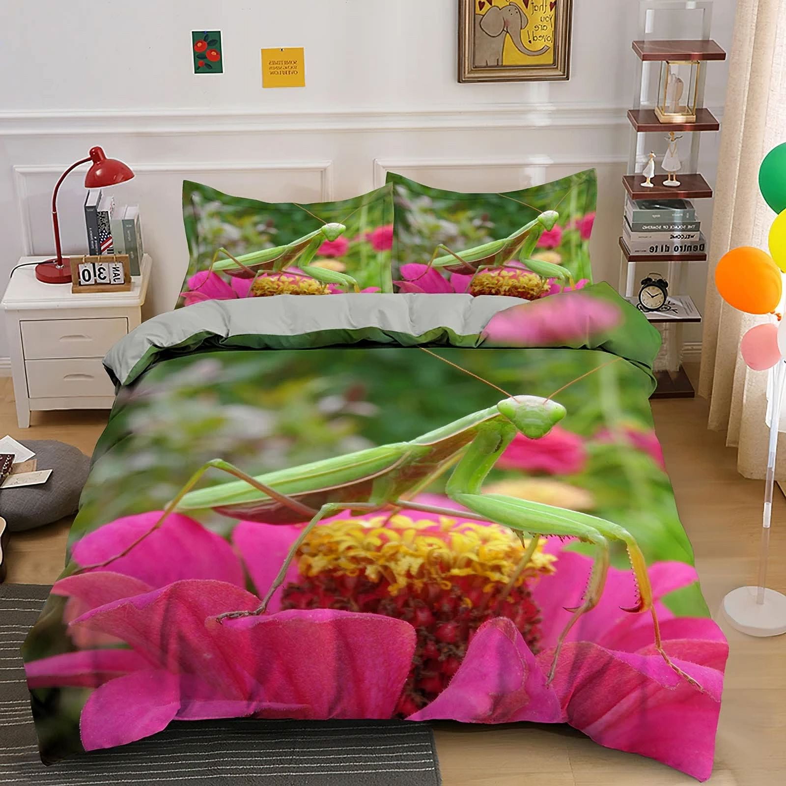 Green Praying Mantis Duvet Cover King Size Insect Theme Bedding Set for ...