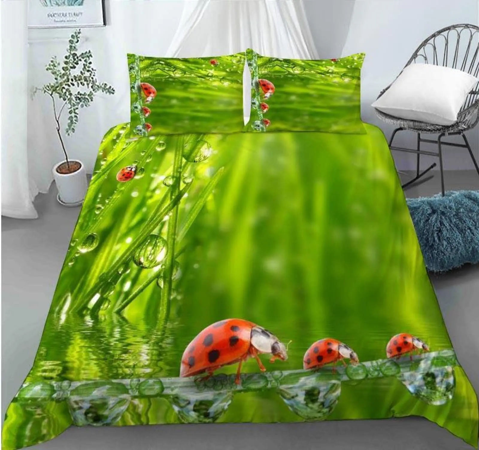 Green Praying Mantis Duvet Cover King Size Insect Theme Bedding Set for ...