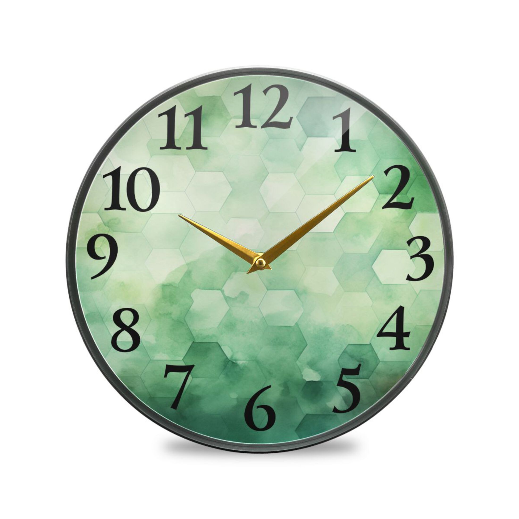 Green Print Wall Clocks Battery Operated 9.5 Inch Round Clock Acrylic ...
