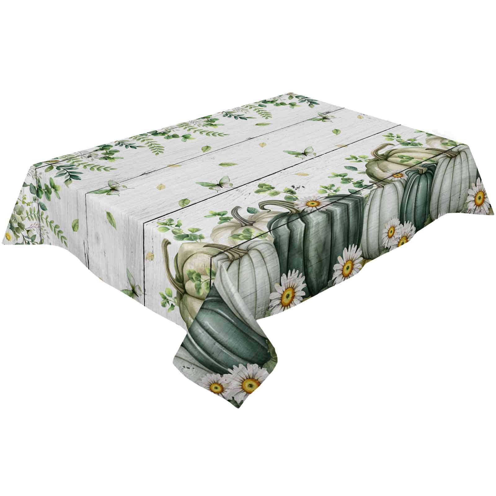 Green Pumpkin Fall Rectangle Tablecloth Waterproof & Stainproof ...