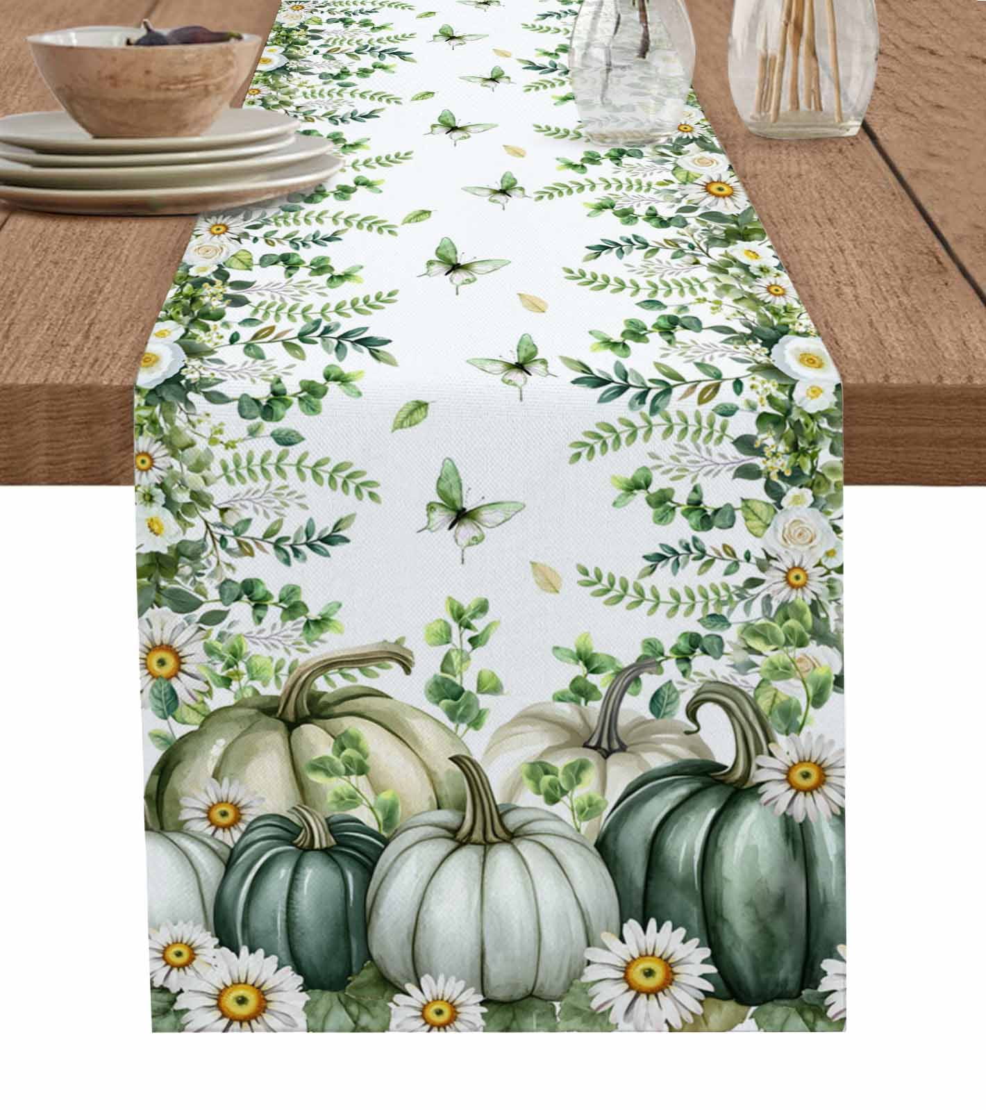 Green Pumpkin Fall Table Runner 72 Inches, Thanksgiving Eucalyptus ...