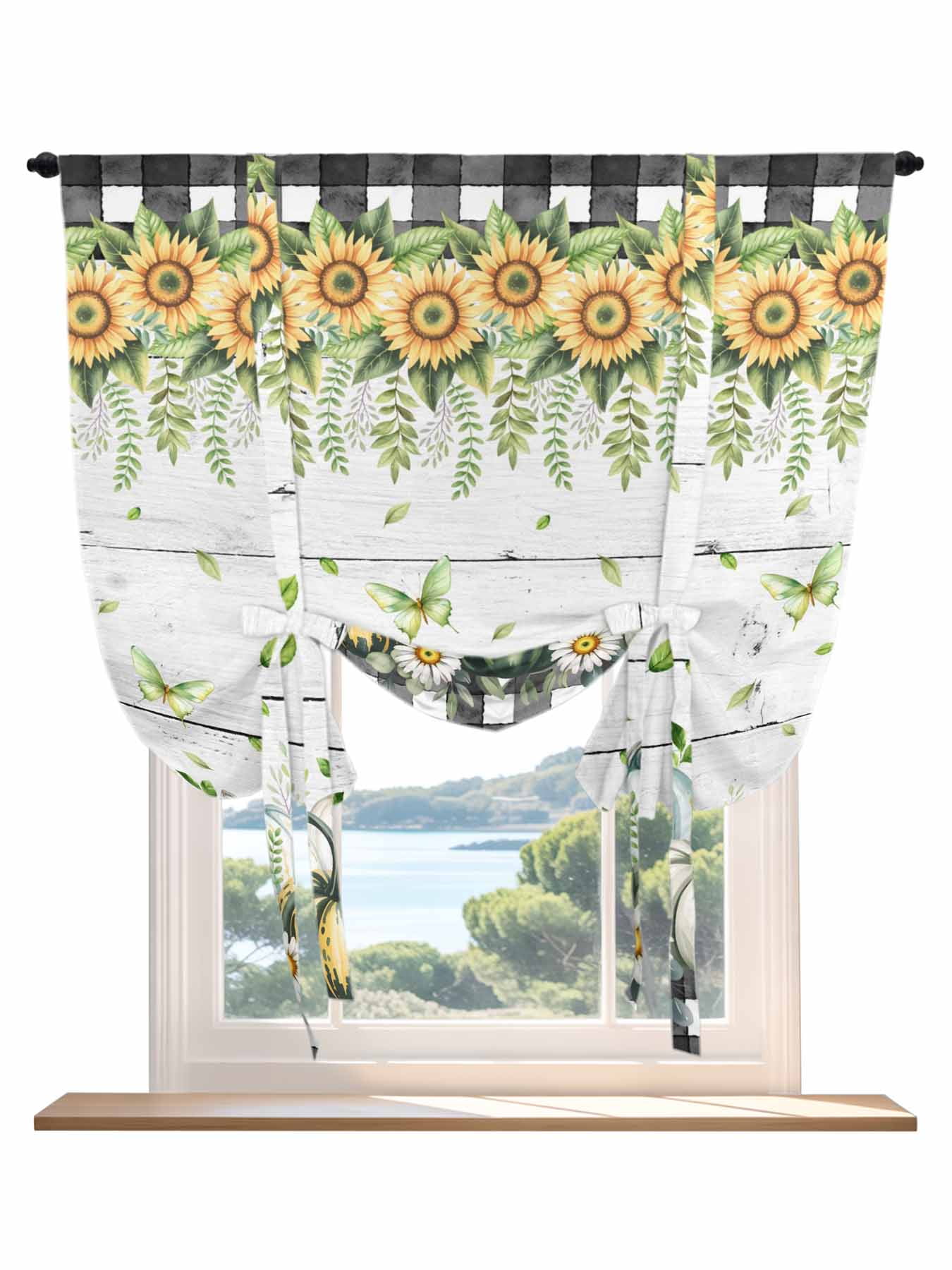 Green Pumpkin Fall Tie Up Curtains for Windows 54 Inch Length Balloon ...