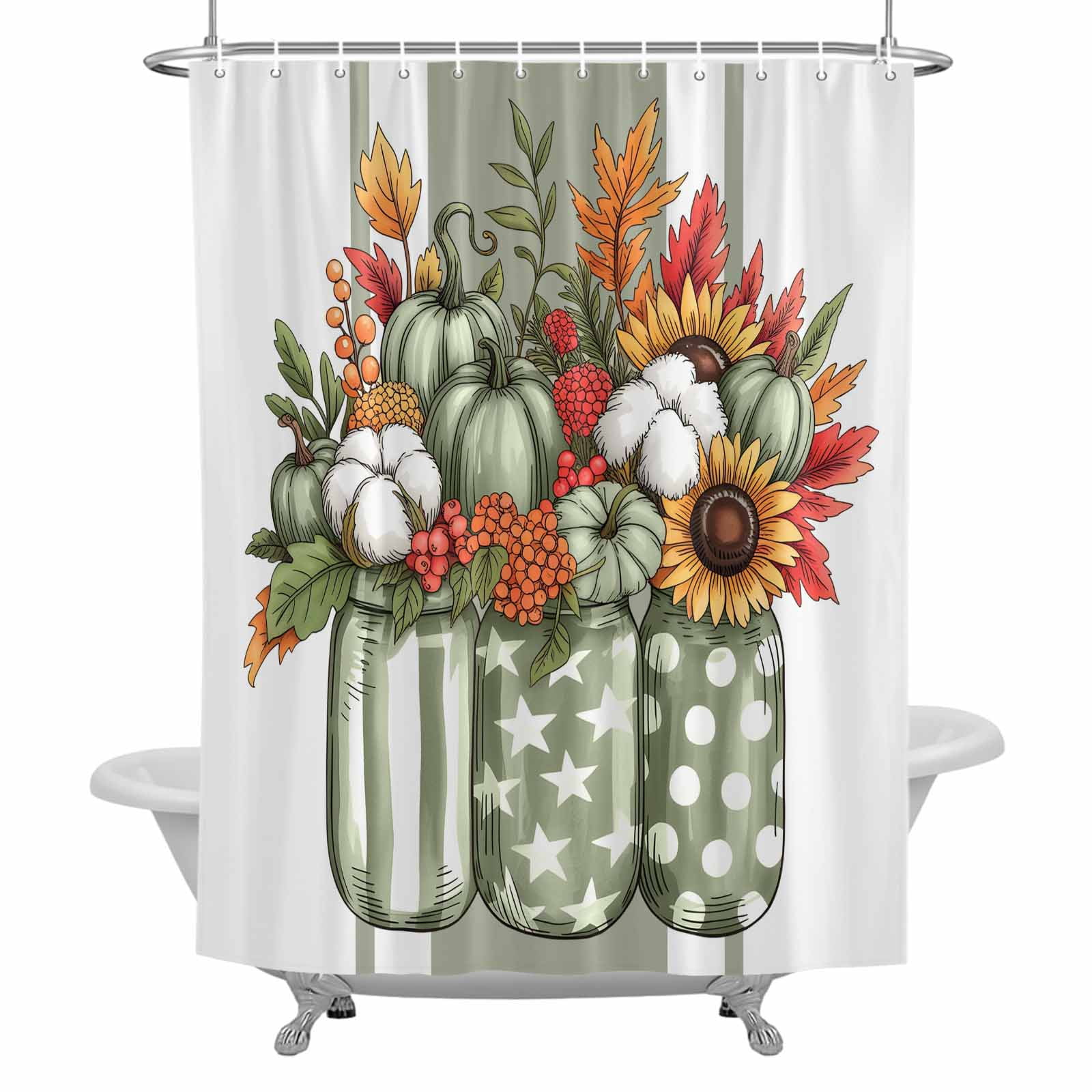 Green Pumpkin Shower Curtain for Bathroom, Sunflower Leaves Bottle ...