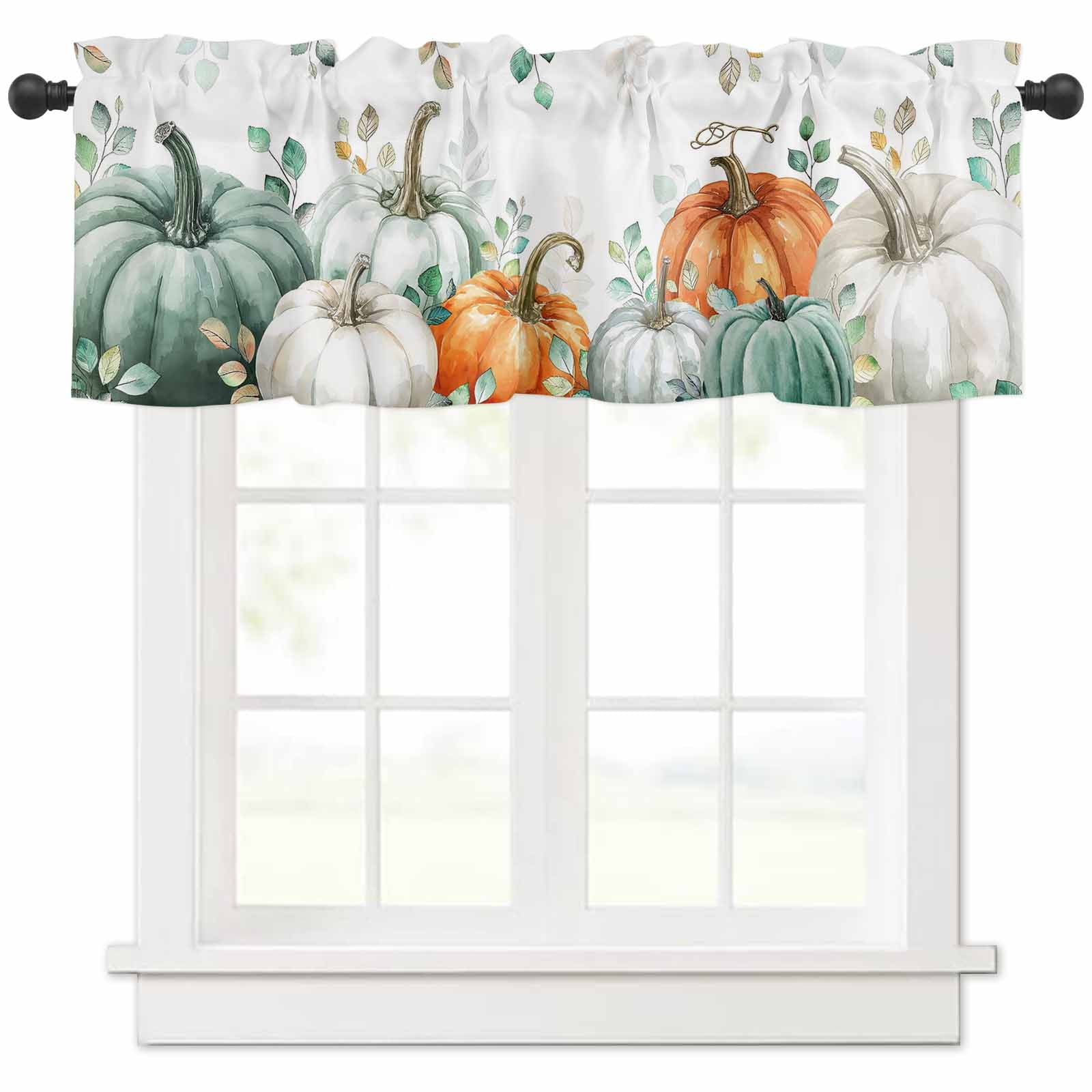 Green Pumpkin Valances for Windows Farmhouse Kitchen Curtains Valances ...