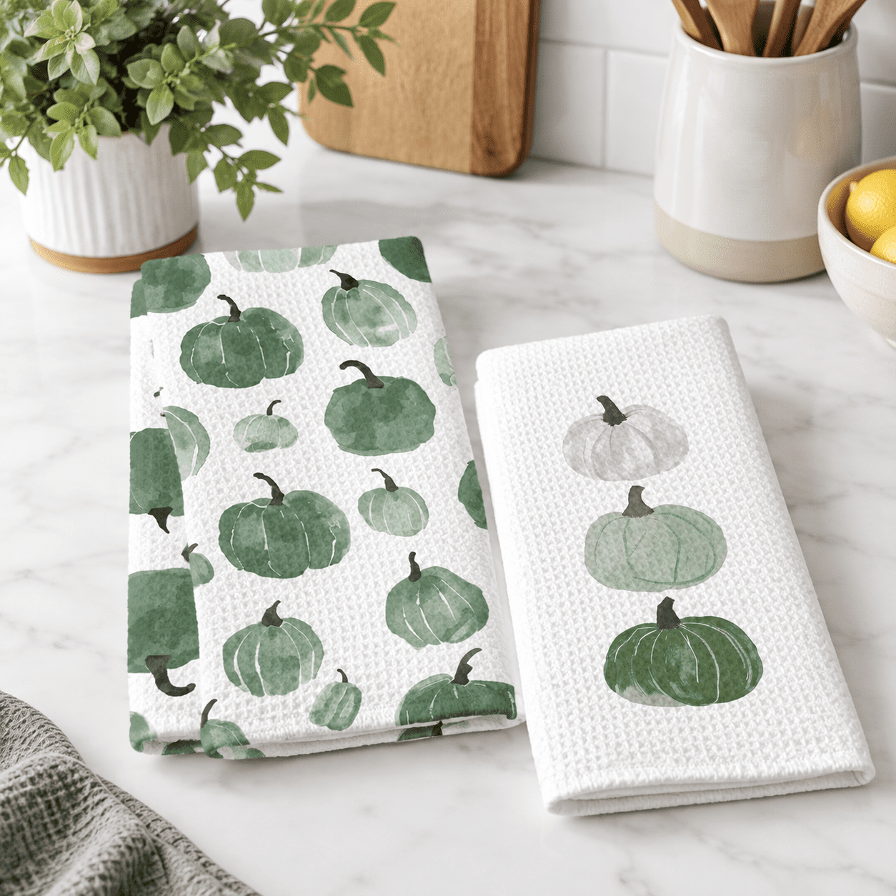 Green Pumpkins Decorative Kitchen Towels Set of 2, 16x24 Inch Superfine ...