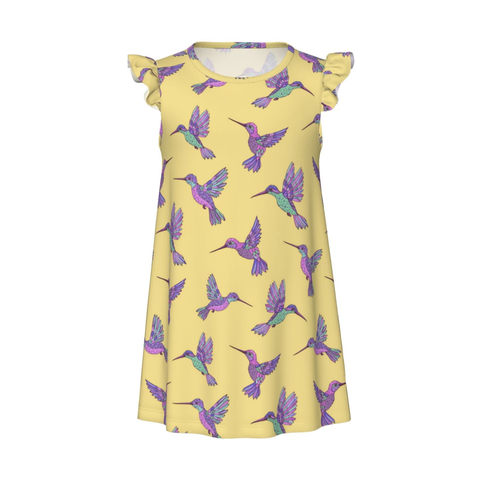 Green Purple Hummingbird Girls Nightgowns, Short Sleeves Dress Girls ...