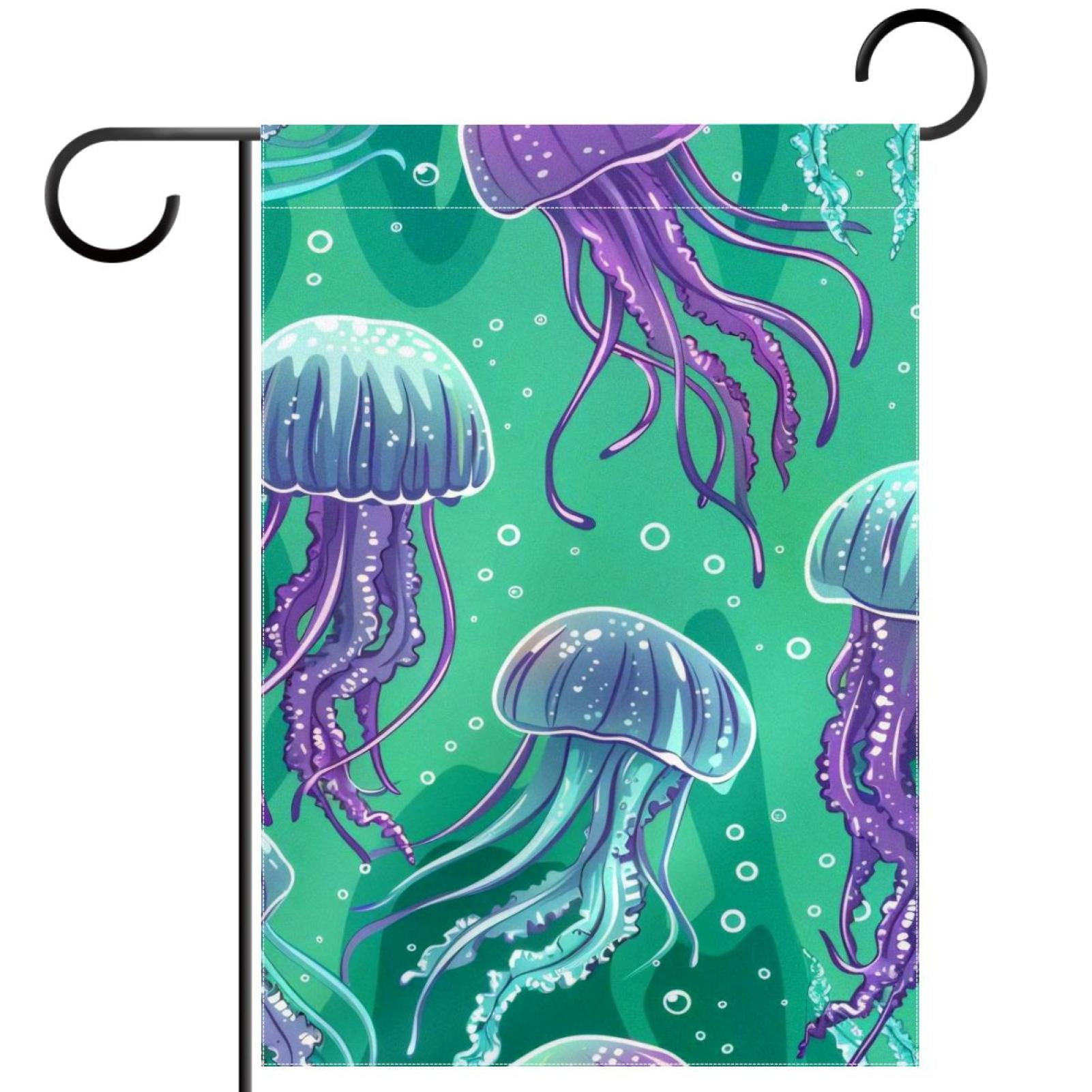 Green and Purple Jellyfish on Turquoise Background Welcome Garden Flags ...