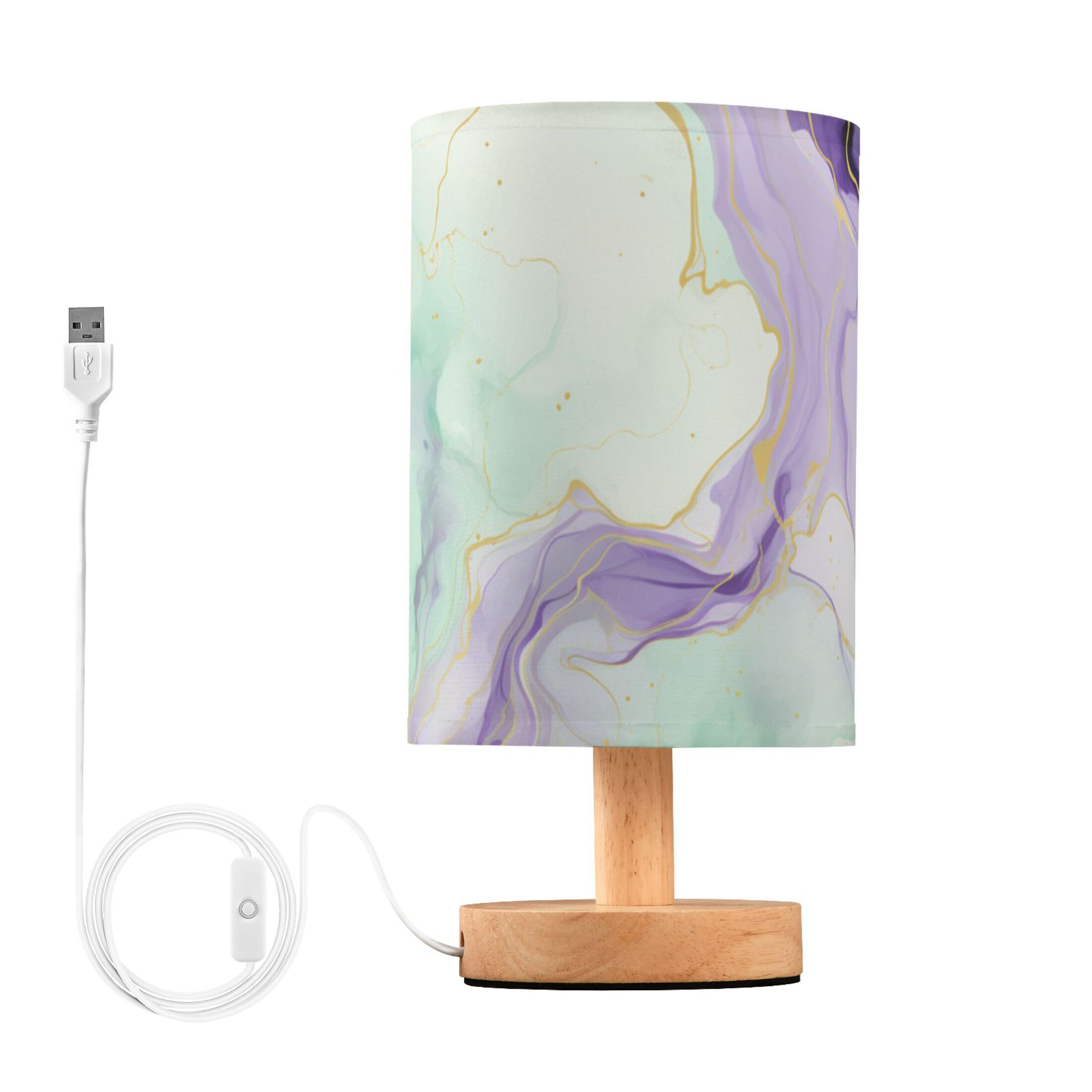 Green with Purple Marble Bedside Table Lamp LED Warm Lights with USB ...