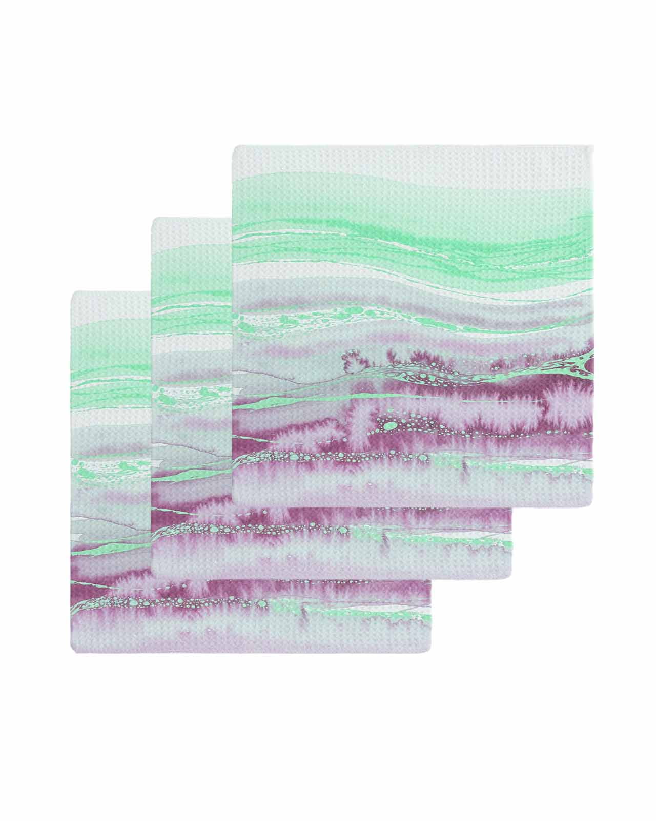 Green Purple Ombre Kitchen Dish Towels for Drying Dishes Set of 3, Abstract Modern Art Fluid ...