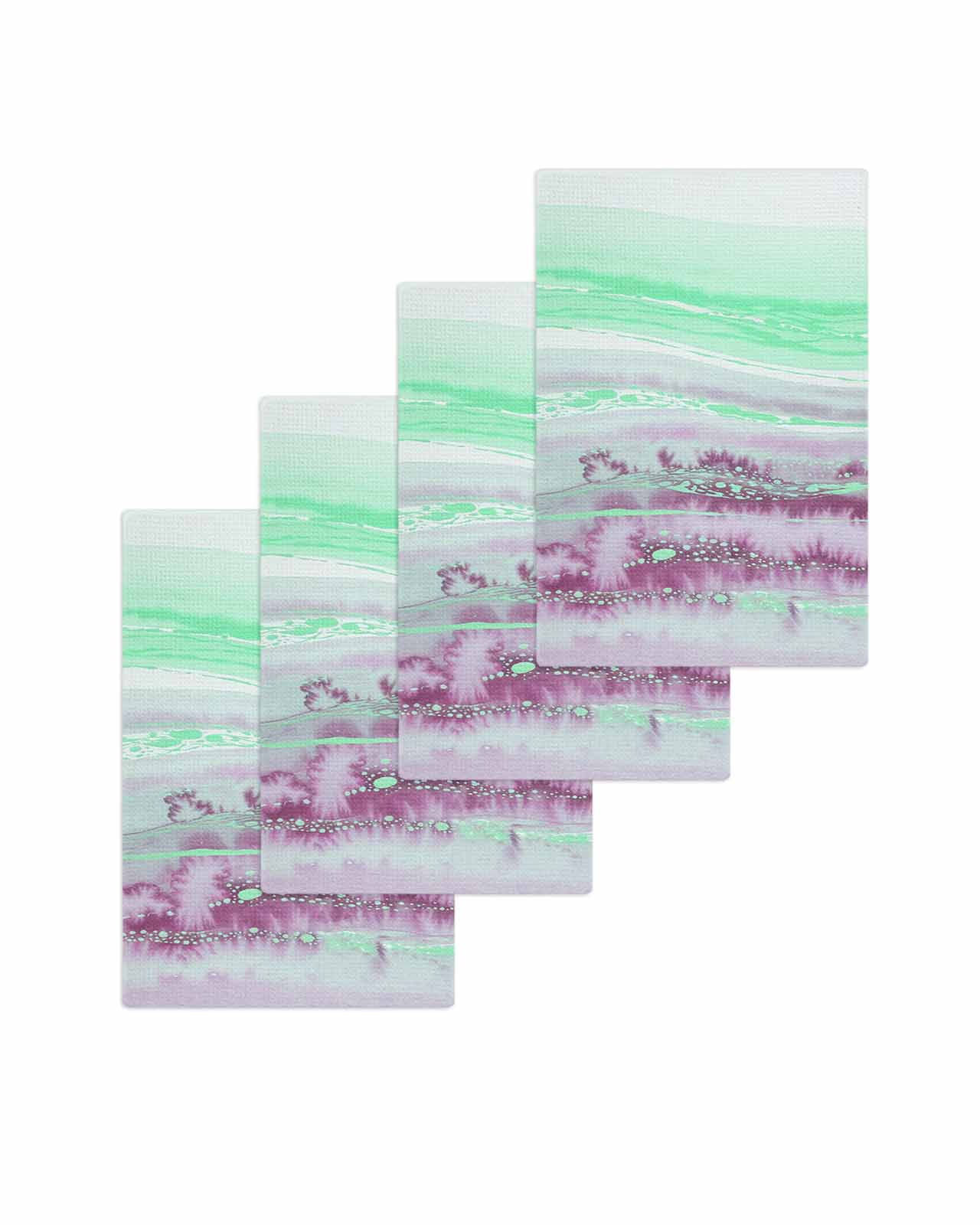 Green Purple Ombre Kitchen Dish Towels for Drying Dishes Set of 4, Abstract Modern Art Fluid ...