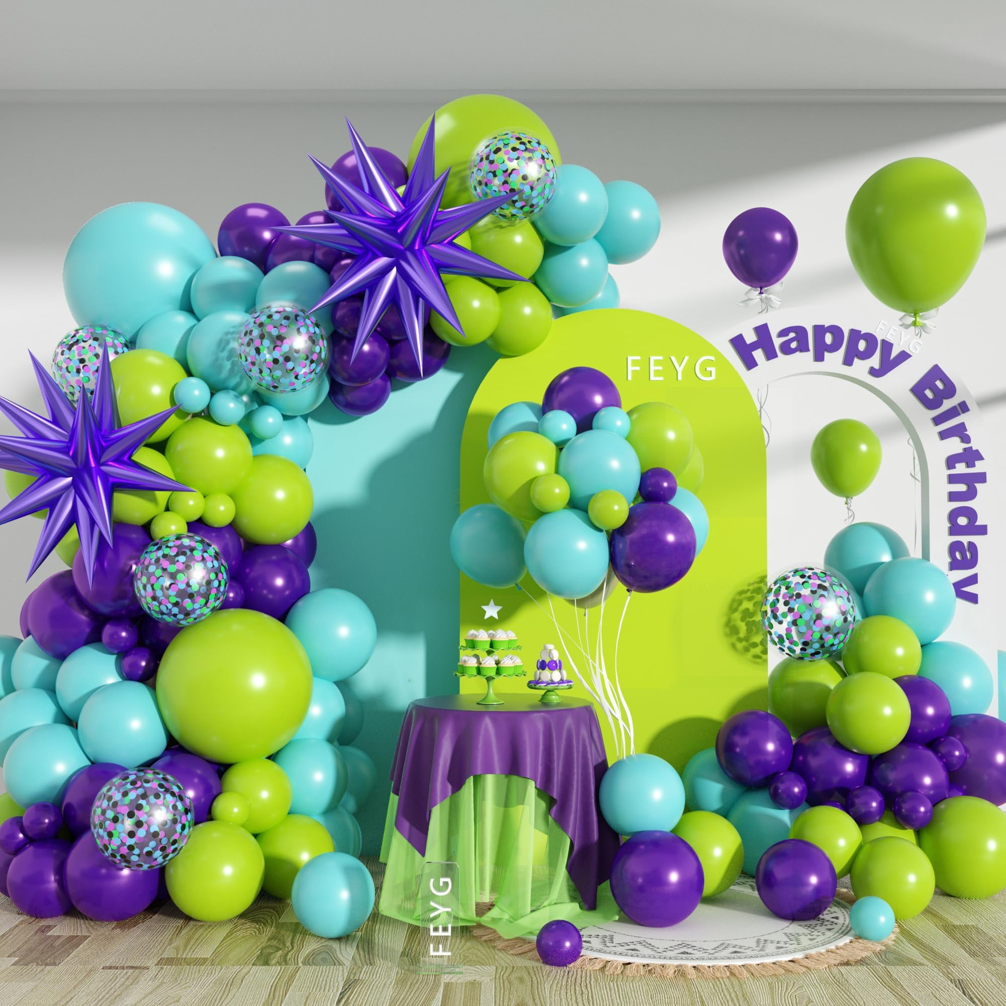 Green Purple Teal Balloons Arch, Green KKS1 Purple Balloon Garland Kit ...