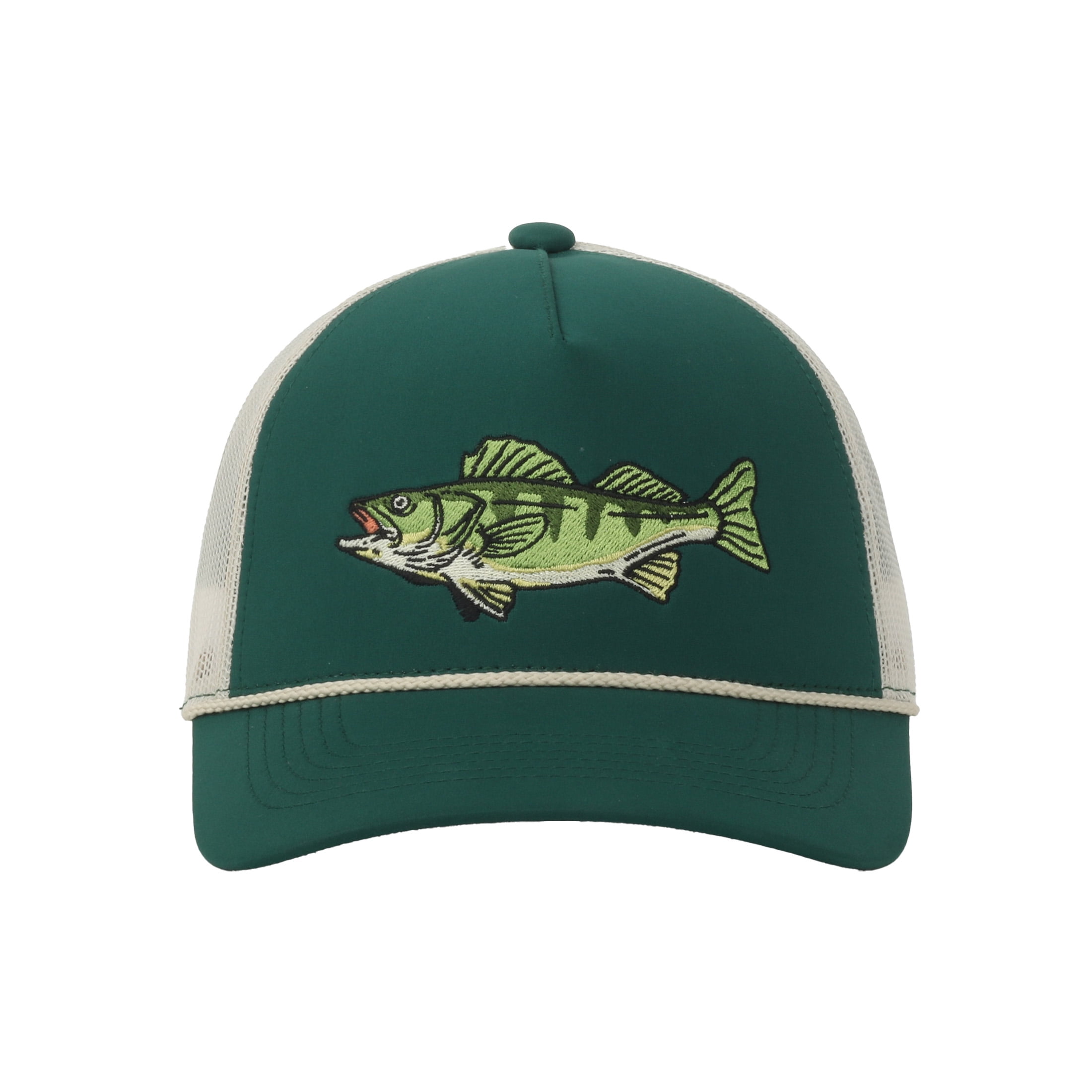 Green/Putty Structured 5-Panel Fishing Cap with Walleye Embroidery and ...