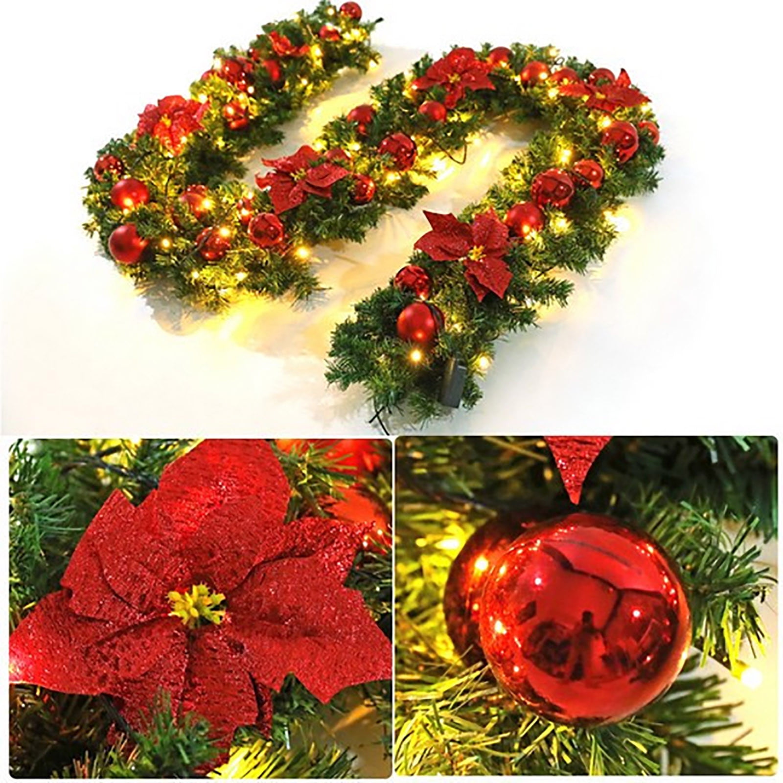 Green Pvc Christmas Decoration Garland With Lights 8.86Feet Length For ...
