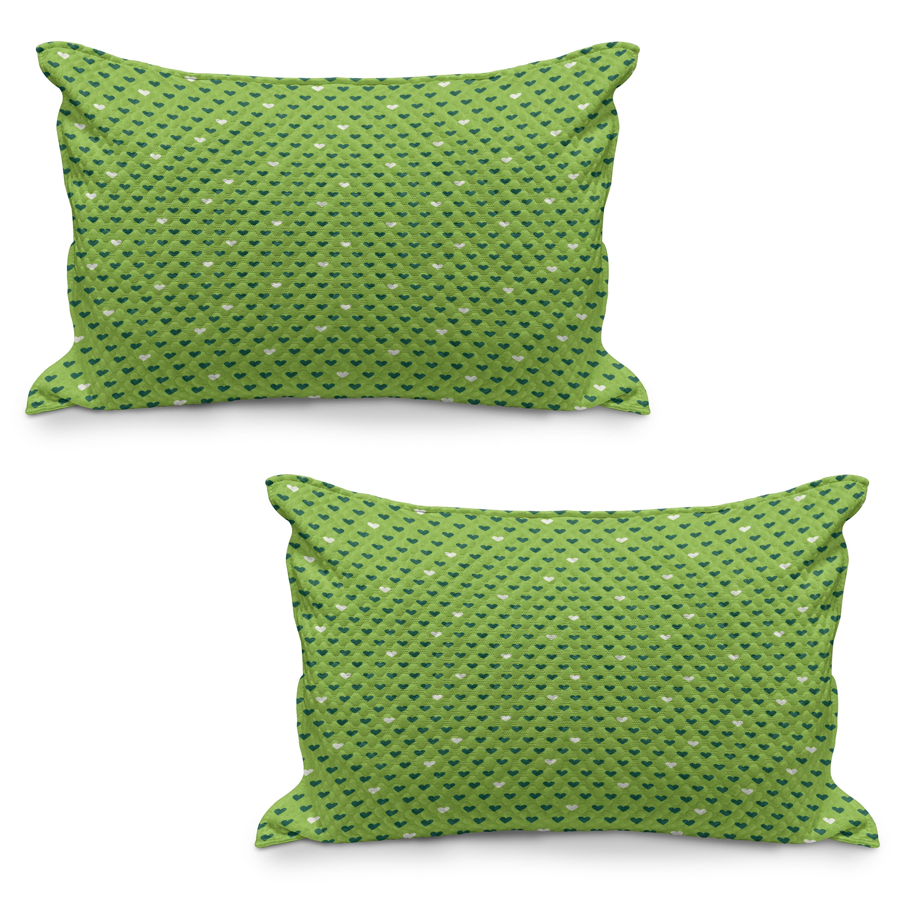 Green Quilted Pillowcover Set of 2, Small Heart Shapes Vibrant Color ...
