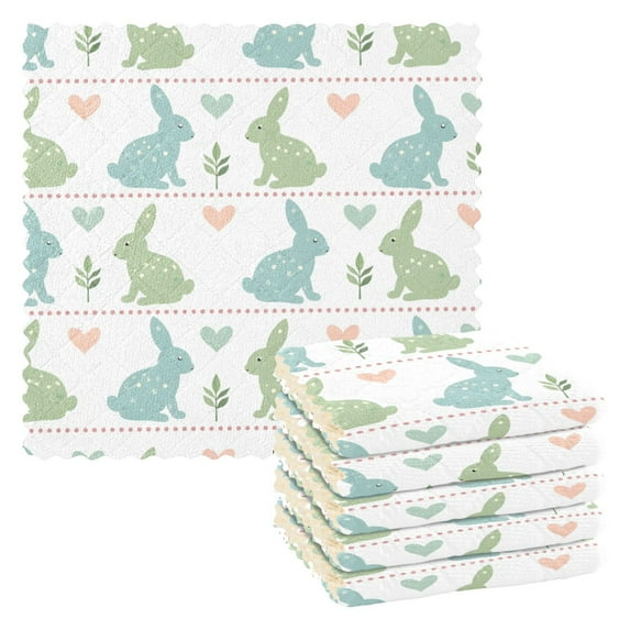 Green Rabbit Heart Pattern Dish Towels 6 Pack Kitchen Cleaning Dish ...