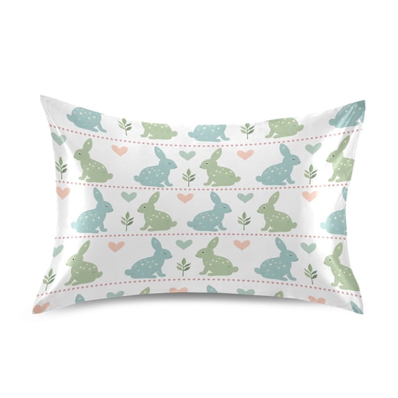 Green Rabbit Heart Pattern King Size Satin Pillowcase 40''x20'' Double ...