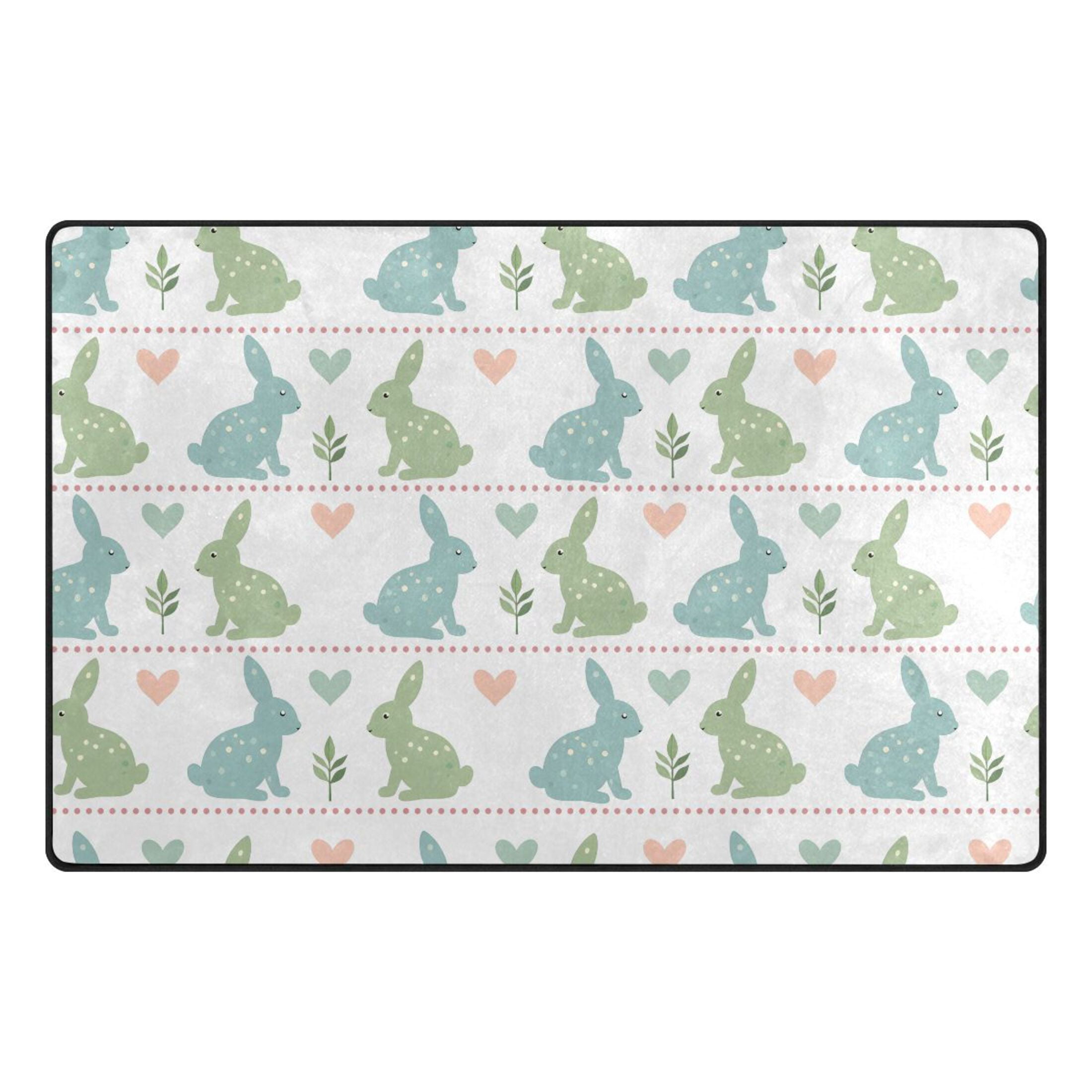 Green Rabbit Heart Pattern Memory Foam Area Rug 60"x39" Non Slip ...