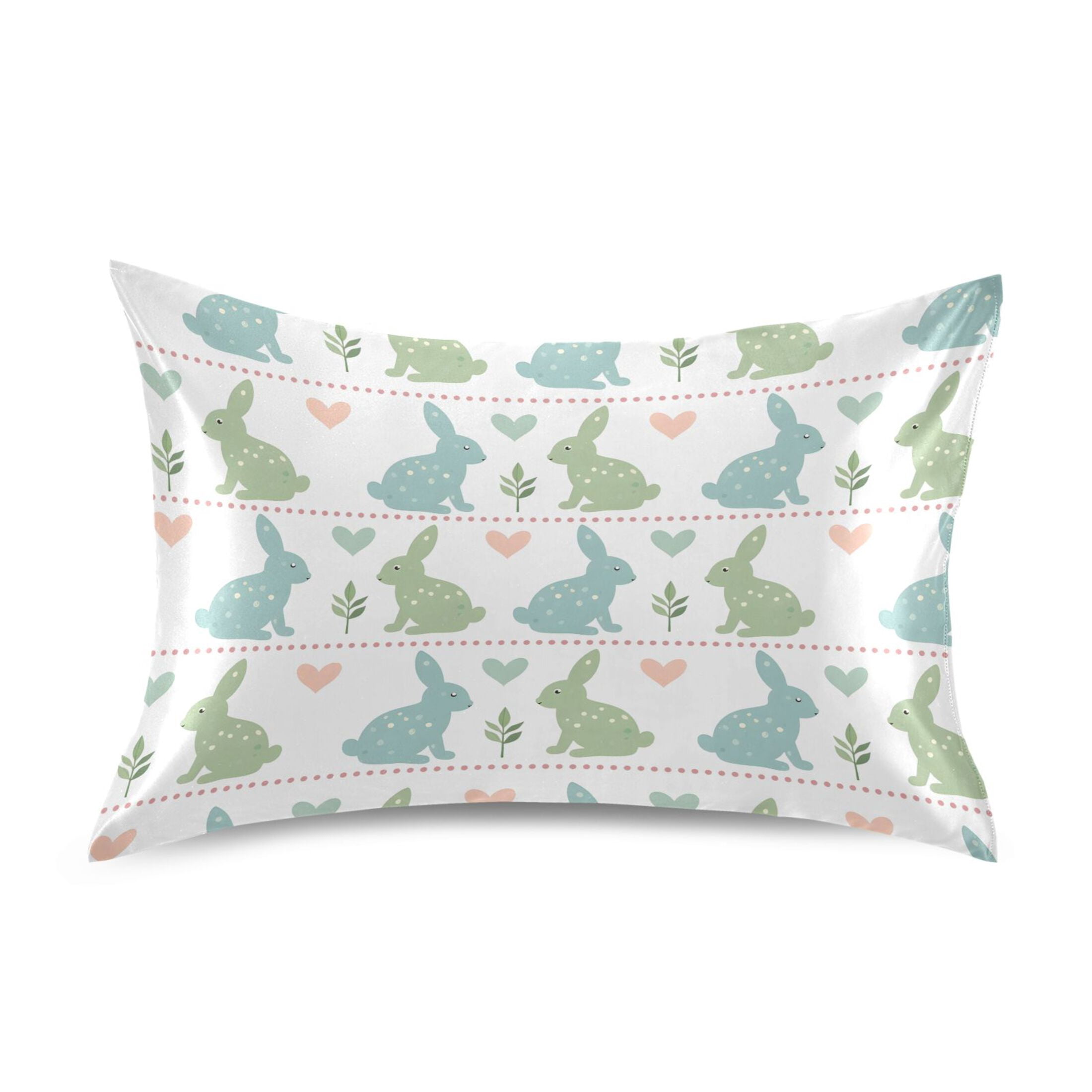 Green Rabbit Heart Pattern Queen Size Satin Pillowcase 30''x20'' Double ...