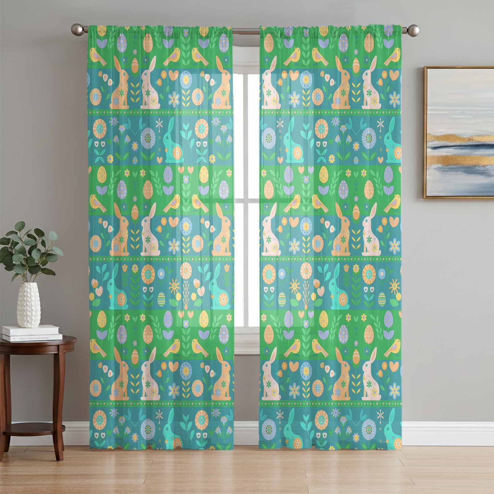 Green Rabbit Sheer Curtains 63 Inch Length 2 Panels Set, Watercolor ...
