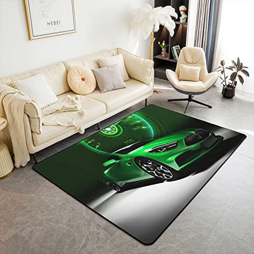 Green Race Car Area Rug 4x5 Sports Racing Car Carpet Extreme Games ...