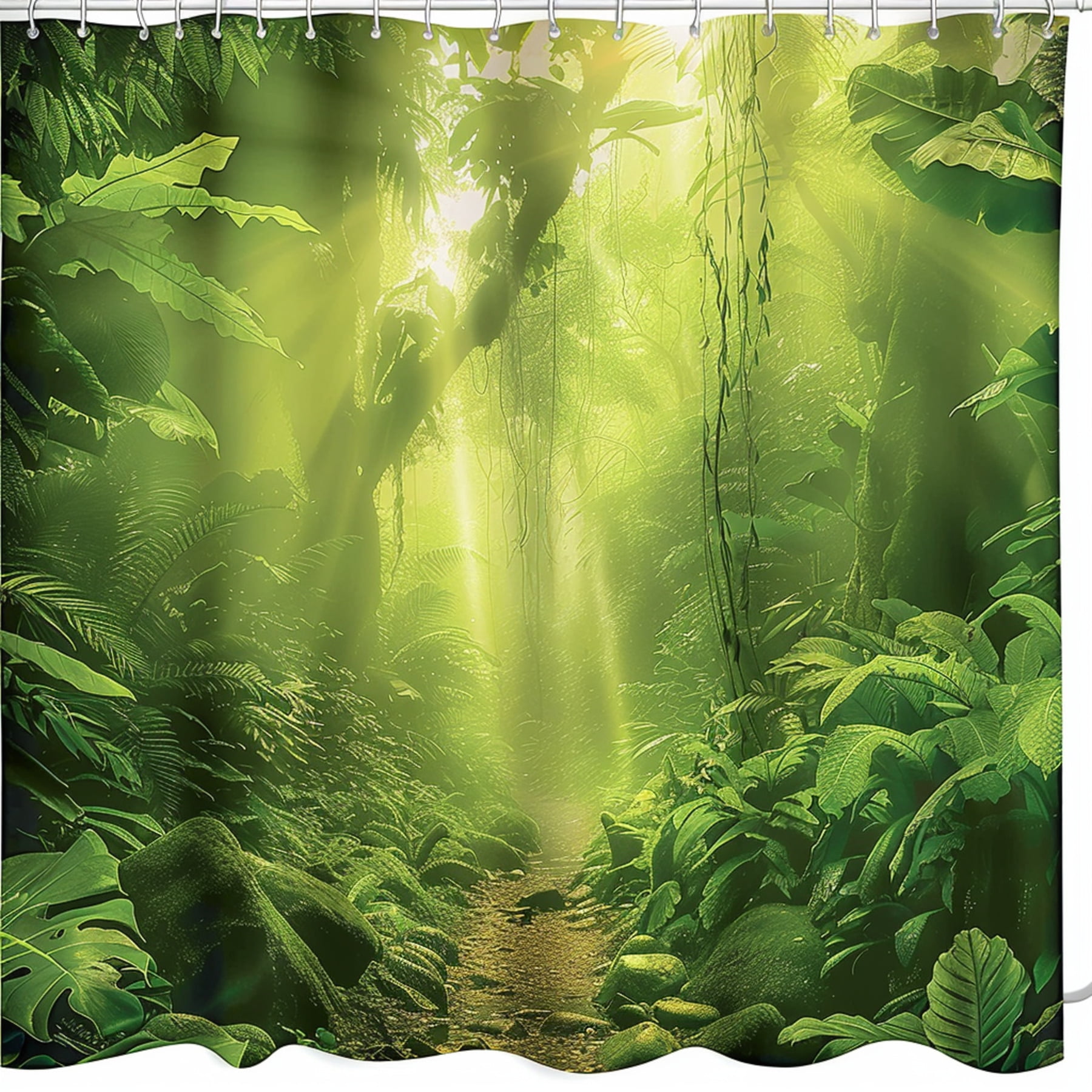 Green Rainforest Shower Curtain with Foliage and Misty Forest Path ...