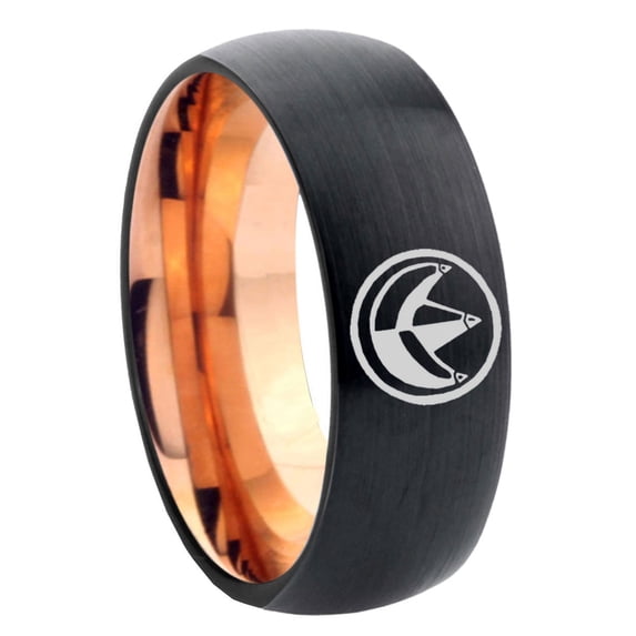 Green Ranger Power 8MM Dome Black And Rose Gold Tungsten Wedding Ring ...