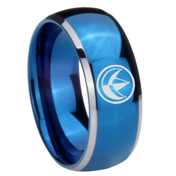 Green Ranger Power 8MM Polished Blue 2 Tone Dome Tungsten Men's Ring ...