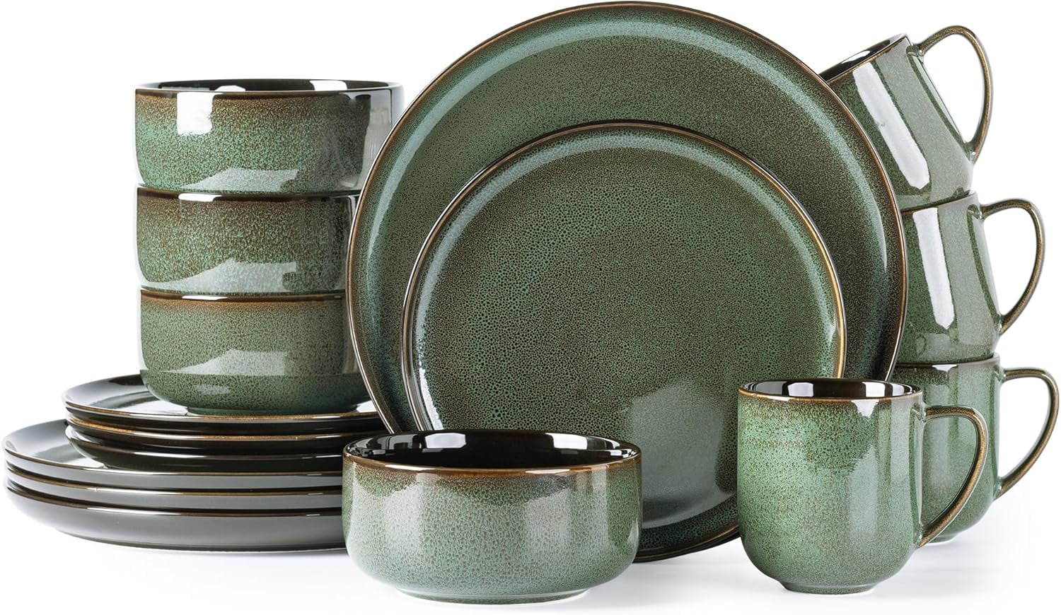 Green Reactive Glaze Chip Resistant Ceramic Dinnerware Set with Mugs ...