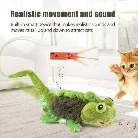 Green Rechargeable Touch-Activated Cat Toy – Flapping Chirping Lizard ...