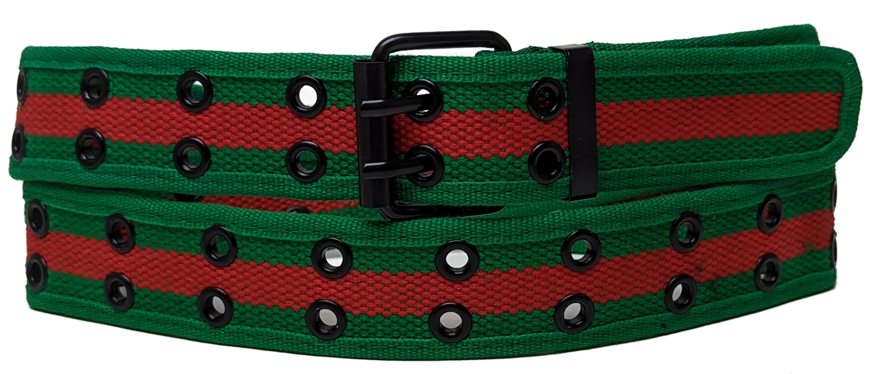 Green / Red 2 Holes Row Metal Grommet Stitched Canvas Fabric Web Belt ...