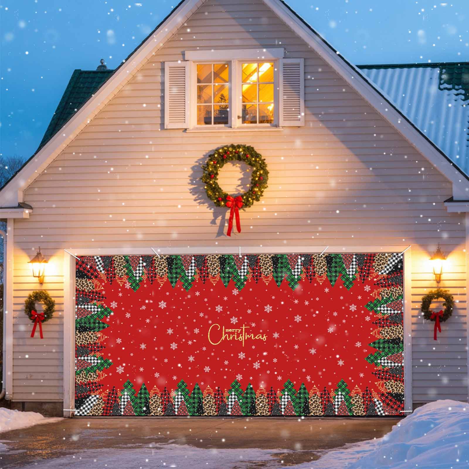 Green Red Buffalo Plaid Christmas Garage Door Decorations, 6.9x8ft ...