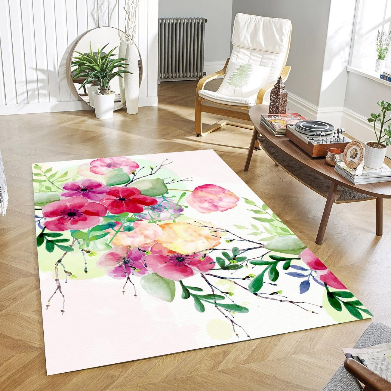 Green Red Contemporary Modern Floral Area Rug For Living Room Dining ...