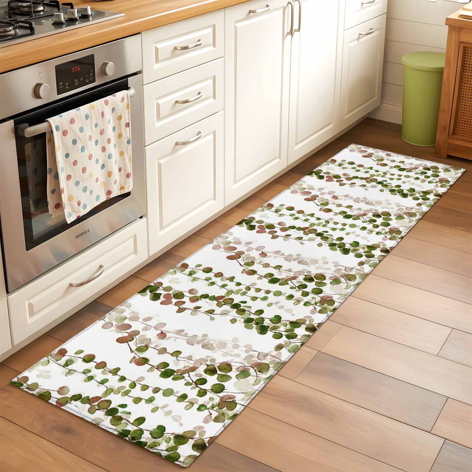 Green Red Eucalyptus Leaf Runner Rugs 2x6 ft Vintage Watercolor ...