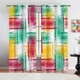 Green And Red Geometric Squares Window Curtain, Watercolor Abstract ...