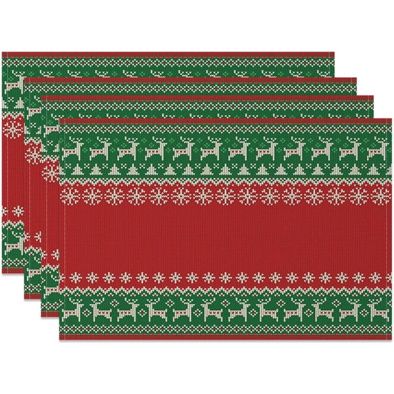 Green and Red Placemats Set of 4 Elk Pine Tree Snowflake Pattern ...