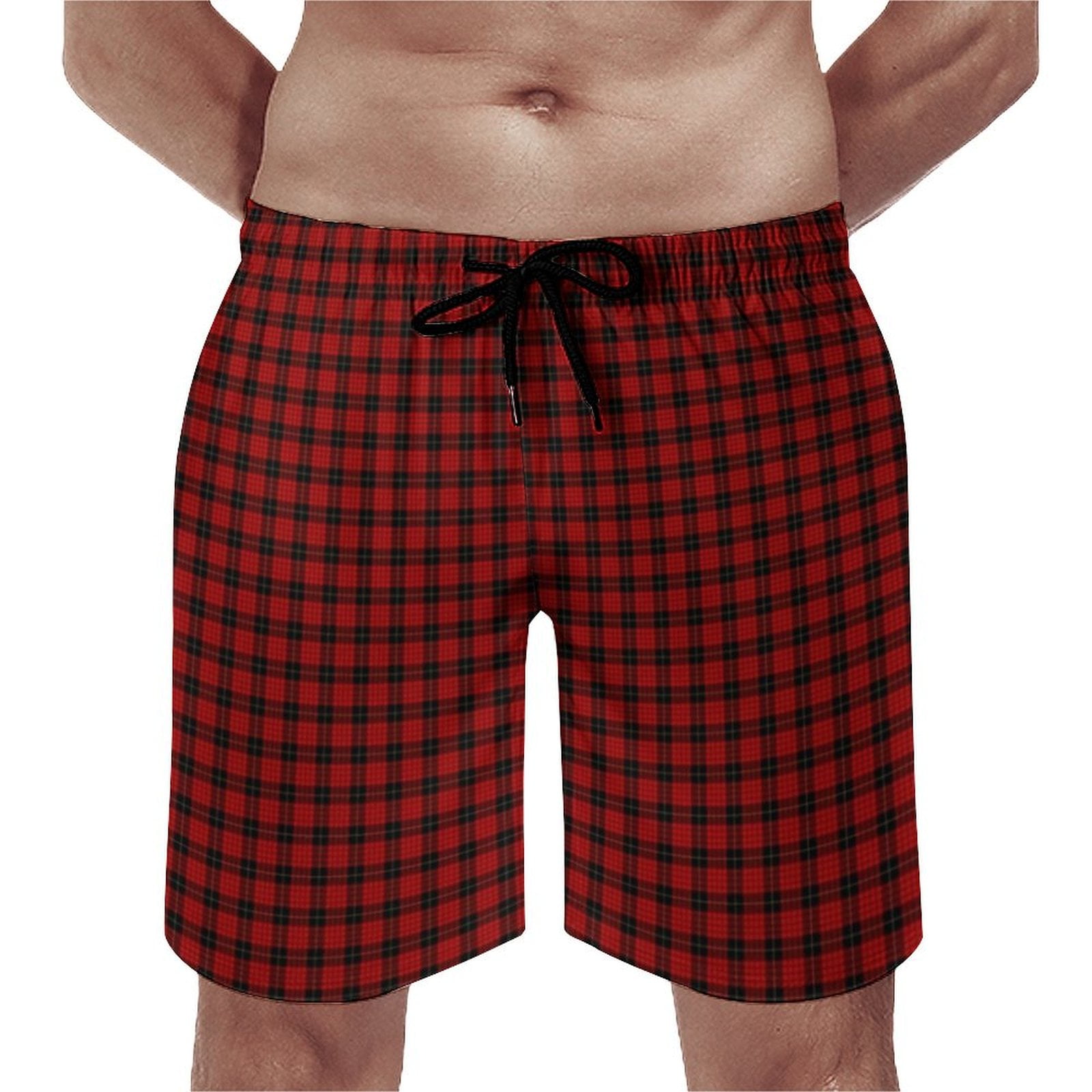 Green Red Plaid Board Shorts Summer Checkerboard Classic Board Short ...