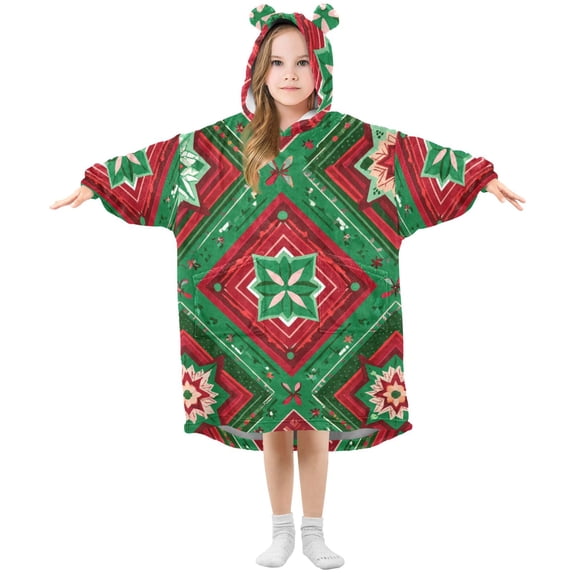 Green Red Plaid with Christmas Flower Pattern Flannel Wearable Blankets ...