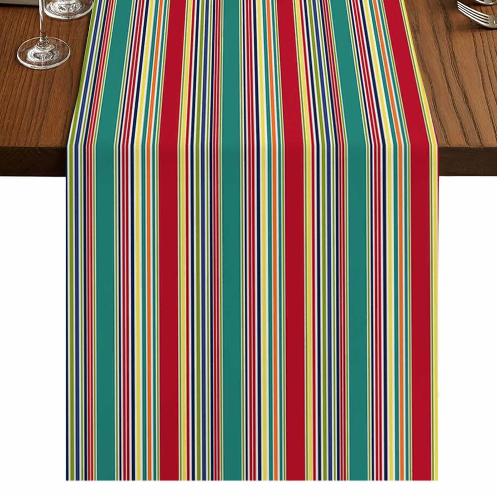 Green Red Striped Short Table Runner 36 Inches Long, Farmhouse Colorful ...