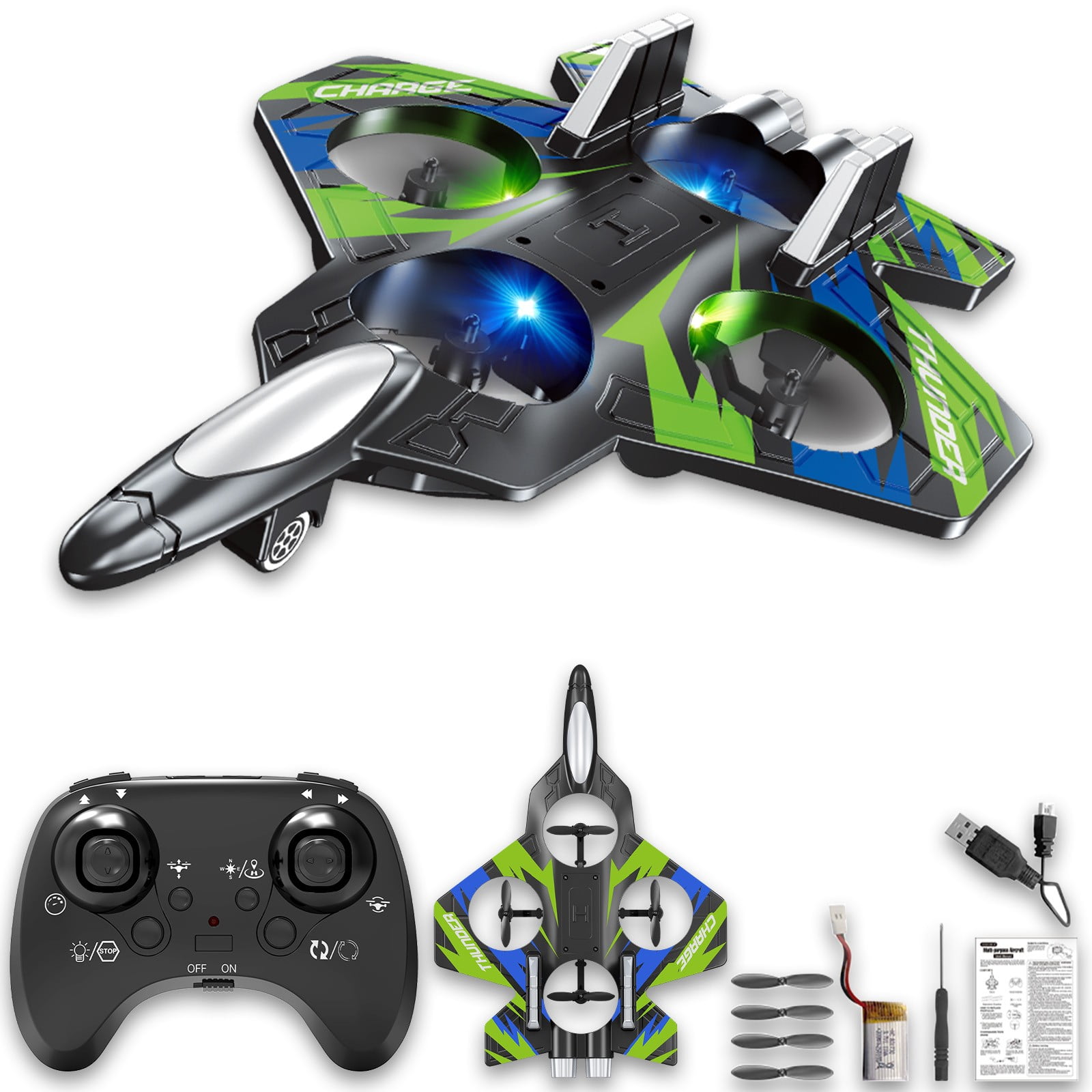 Green Remote Control Foam Airplane Drone Green, 3 In 1 Water Land Air ...