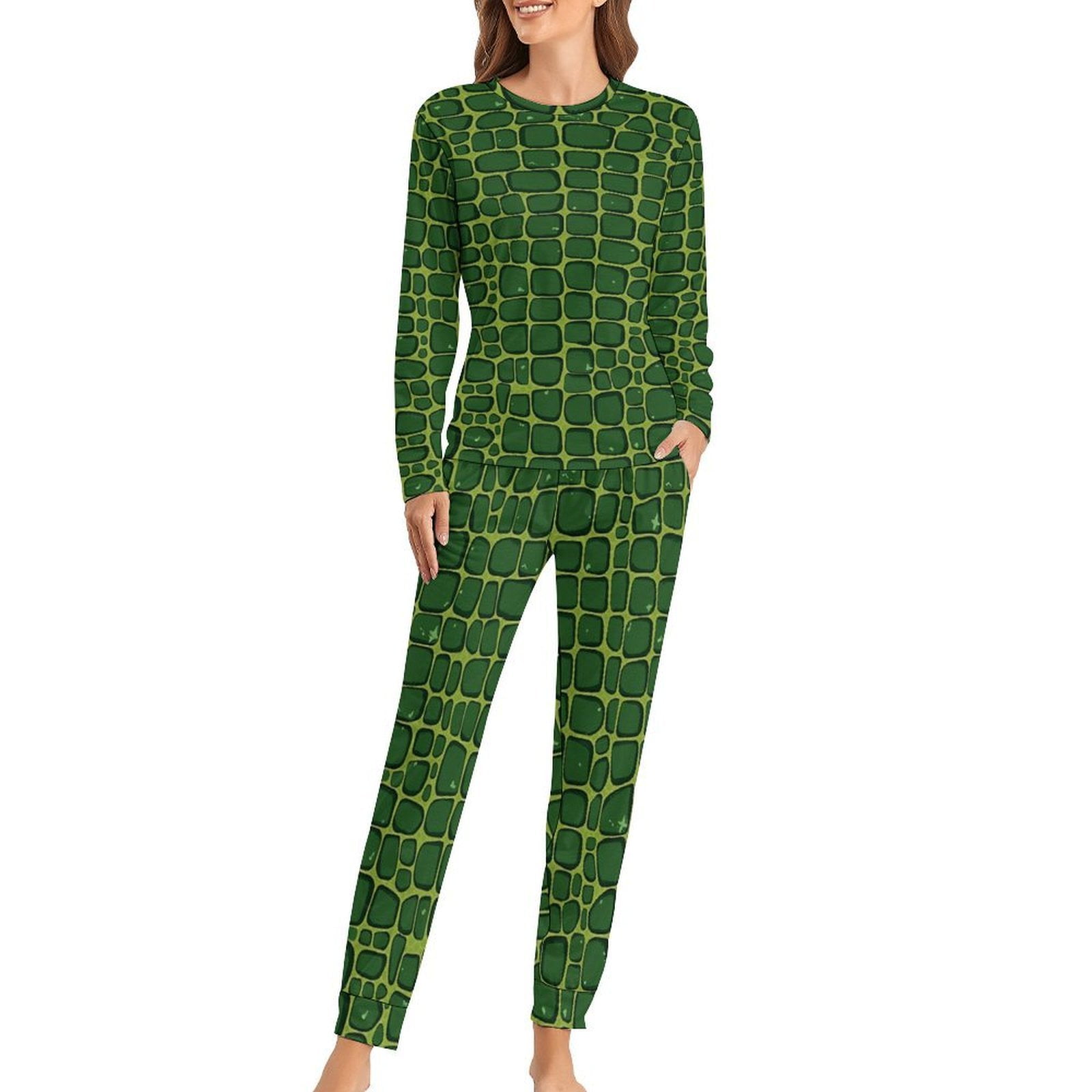 Green Reptile Skin Pajamas Woman Nightwear Long Sleeve Two Piece ...