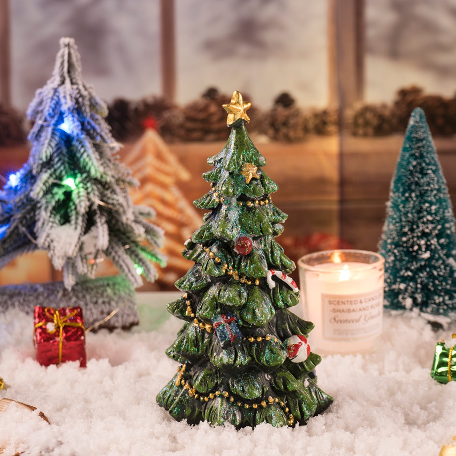 Green Resin Christmas Tree, 7 inch Tabletop Christmas Tree Decor, Desks ...