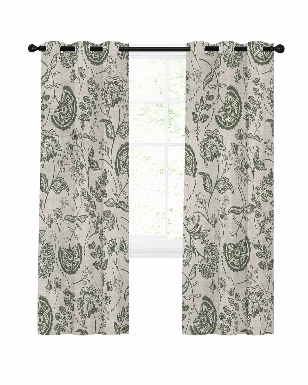 Green Retro Floral Blackout Curtains for Bedroom Living Room, Farmhouse ...