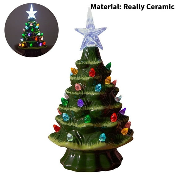 (Green)Retro Hand-Painted Tabletop Christmas Trees, Ceramic Christmas ...