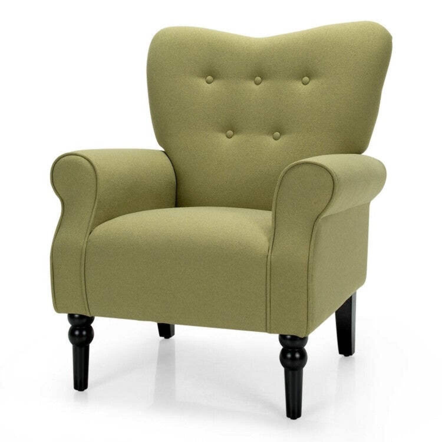 Green Retro Tufted Polyester Accent Chair with Stylish Espresso Wood ...